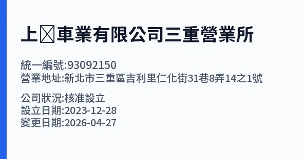 上湰車業有限公司三重營業所的照片-統編 93092150(新北市) 公司登記資料與營業項目詳細圖表