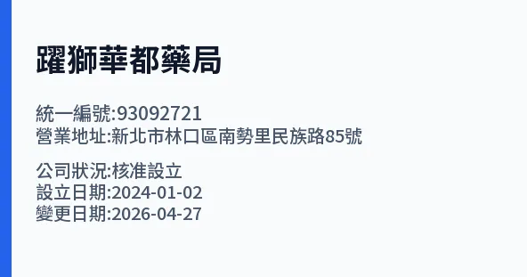 躍獅華都藥局的照片-統編 93092721(新北市) 公司登記資料與營業項目詳細圖表