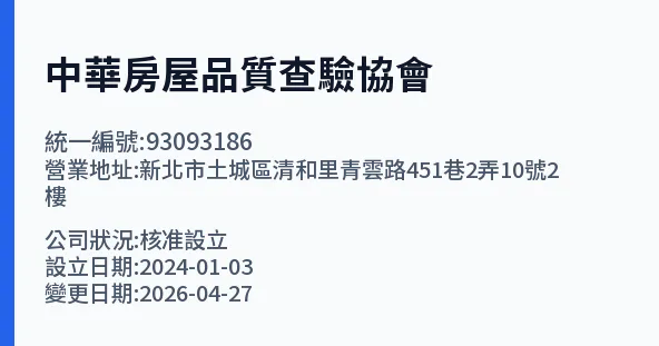 中華房屋品質查驗協會的照片-統編 93093186(新北市) 公司登記資料與營業項目詳細圖表