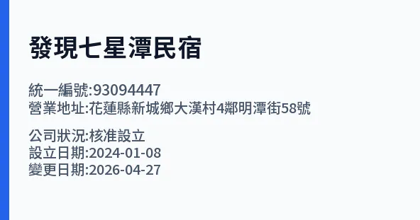 發現七星潭民宿的照片-統編 93094447(花蓮縣) 公司登記資料與營業項目詳細圖表