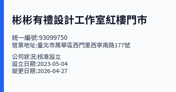 彬彬有禮設計工作室紅樓門市的照片-統編 93099750(臺北市) 公司登記資料與營業項目詳細圖表