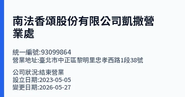 南法香頌股份有限公司凱撒營業處的照片-統編 93099864(臺北市) 公司登記資料與營業項目詳細圖表