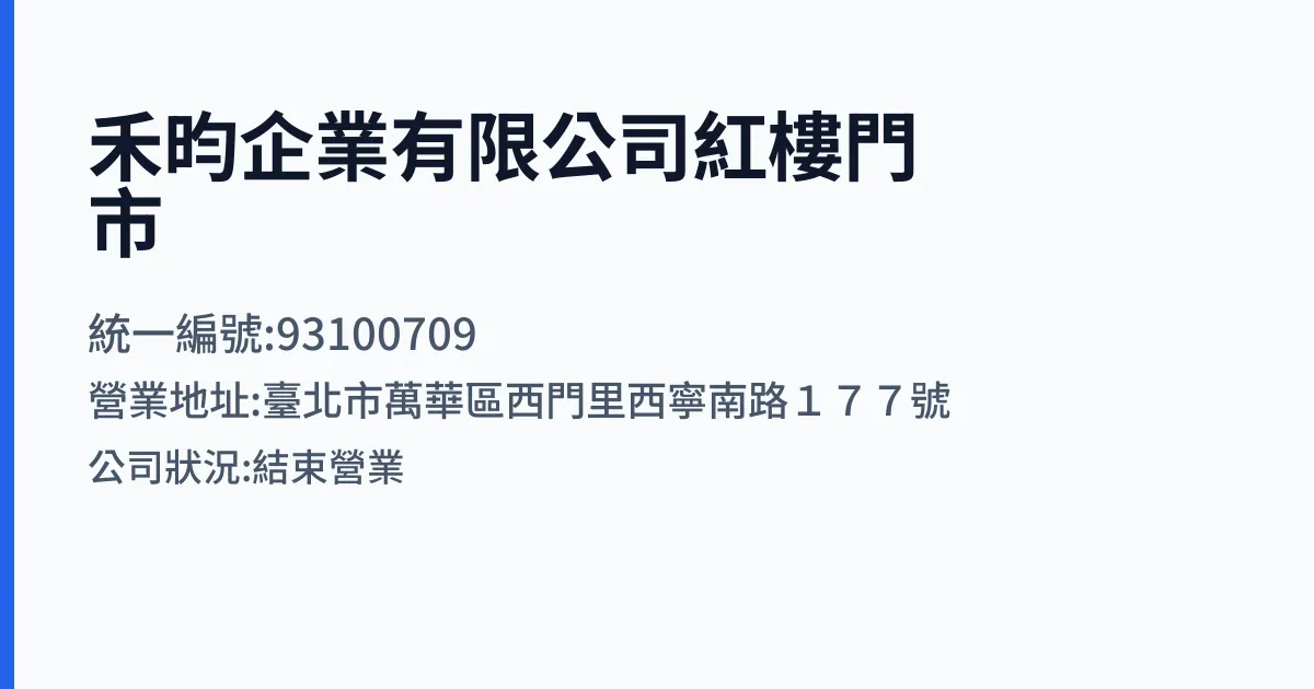 禾昀企業有限公司紅樓門市 - 統編 93100709(臺北市) 公司登記資料與營業項目詳細圖表