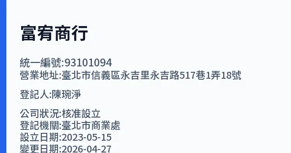 富宥商行的照片-統編 93101094(臺北市) 公司登記資料與營業項目詳細圖表