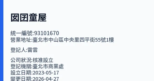 囡囝童屋的照片-統編 93101670(臺北市) 公司登記資料與營業項目詳細圖表