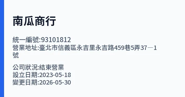 南瓜商行的照片-統編 93101812(臺北市) 公司登記資料與營業項目詳細圖表