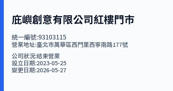 庇嶼創意有限公司紅樓門市的照片-統編 93103115(臺北市) 公司登記資料與營業項目詳細圖表