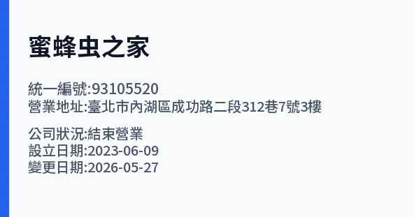 蜜蜂虫之家的照片-統編 93105520(臺北市) 公司登記資料與營業項目詳細圖表