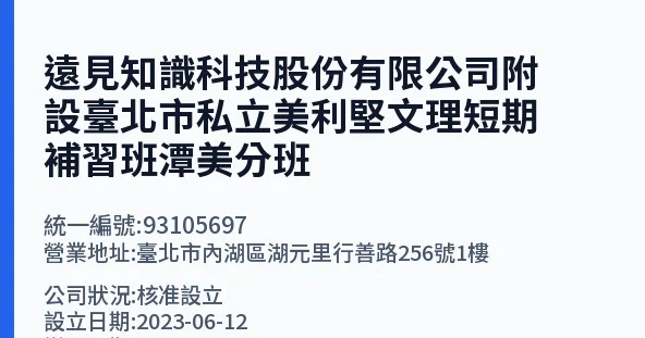 遠見知識科技股份有限公司附設臺北市私立美利堅文理短期補習班潭美分班的照片-統編 93105697(臺北市) 公司登記資料與營業項目詳細圖表