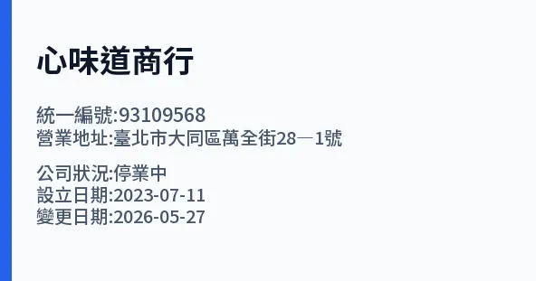 心味道商行的照片-統編 93109568(臺北市) 公司登記資料與營業項目詳細圖表