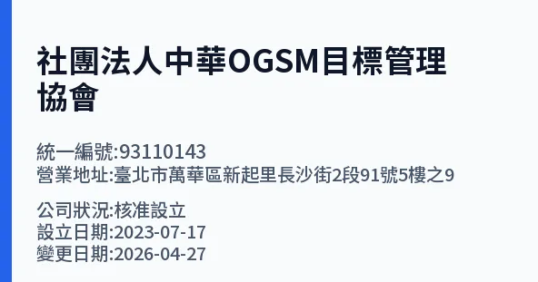 社團法人中華OGSM目標管理協會的照片-統編 93110143(臺北市) 公司登記資料與營業項目詳細圖表