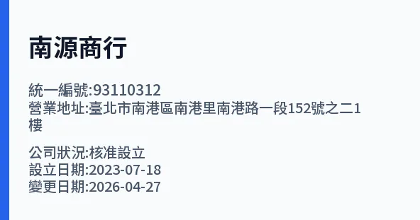 南源商行的照片-統編 93110312(臺北市) 公司登記資料與營業項目詳細圖表
