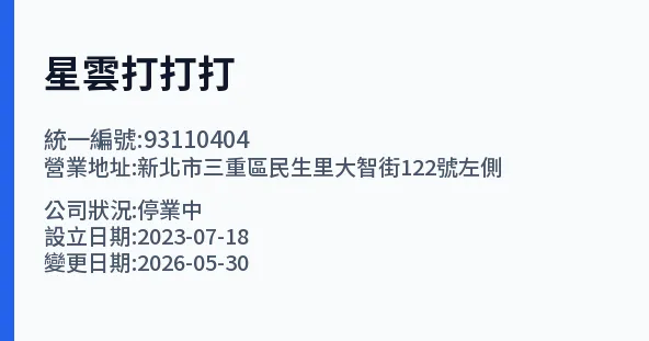 星雲打打打的照片-統編 93110404(新北市) 公司登記資料與營業項目詳細圖表