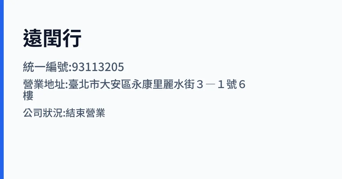 遠閏行 - 統編 93113205(臺北市) 公司登記資料與營業項目詳細圖表