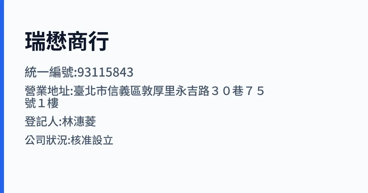 瑞懋商行 - 統編 93115843(臺北市) 公司登記資料與營業項目詳細圖表