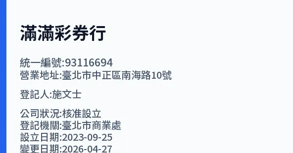 滿滿彩券行的照片-統編 93116694(臺北市) 公司登記資料與營業項目詳細圖表