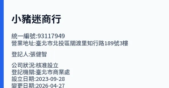 小豬迷商行的照片-統編 93117949(臺北市) 公司登記資料與營業項目詳細圖表
