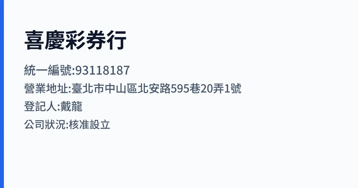 喜慶彩券行 - 統編 93118187(臺北市) 公司登記資料與營業項目詳細圖表