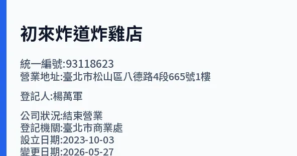 初來炸道炸雞店的照片-統編 93118623(臺北市) 公司登記資料與營業項目詳細圖表
