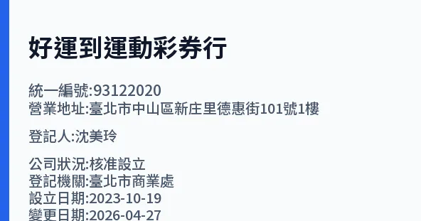 好運到運動彩券行的照片-統編 93122020(臺北市) 公司登記資料與營業項目詳細圖表