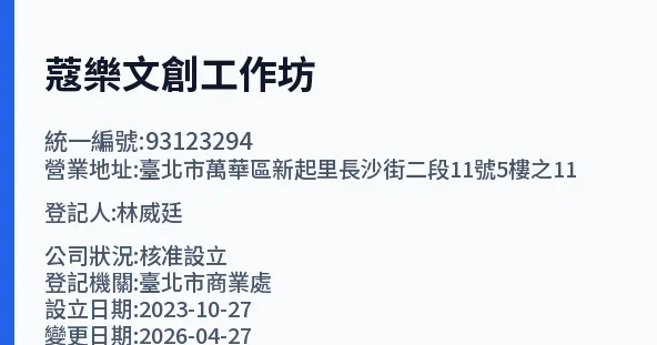 蔻樂文創工作坊的照片-統編 93123294(臺北市) 公司登記資料與營業項目詳細圖表