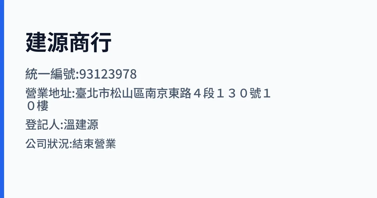 建源商行 - 統編 93123978(臺北市) 公司登記資料與營業項目詳細圖表