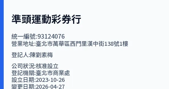 準頭運動彩券行的照片-統編 93124076(臺北市) 公司登記資料與營業項目詳細圖表