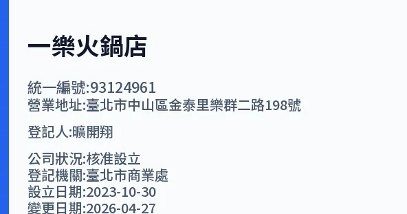 一樂火鍋店的照片-統編 93124961(臺北市) 公司登記資料與營業項目詳細圖表