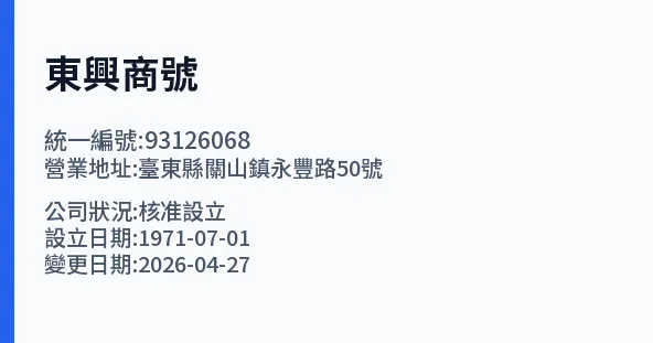 東興商號的照片-統編 93126068(臺東縣) 公司登記資料與營業項目詳細圖表