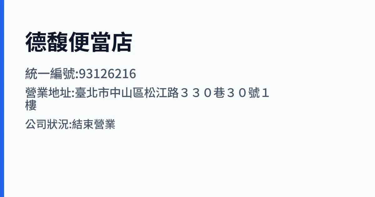 德馥便當店 - 統編 93126216(臺北市) 公司登記資料與營業項目詳細圖表