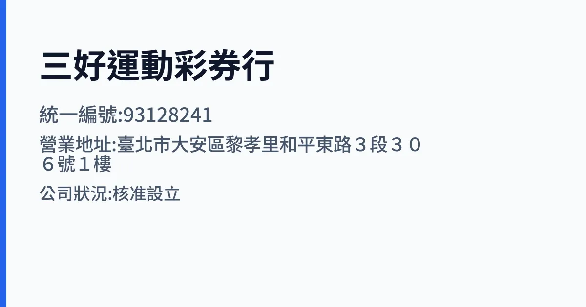 三好運動彩券行 - 統編 93128241(臺北市) 公司登記資料與營業項目詳細圖表