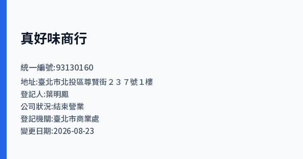 真好味商行的照片-統編 93130160(臺北市) 公司登記資料與營業項目詳細圖表