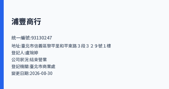 浦豐商行的照片-統編 93130247(臺北市) 公司登記資料與營業項目詳細圖表