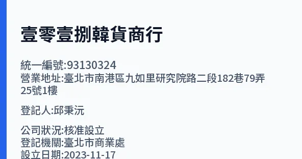 壹零壹捌韓貨商行的照片-統編 93130324(臺北市) 公司登記資料與營業項目詳細圖表
