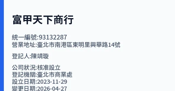 富甲天下商行的照片-統編 93132287(臺北市) 公司登記資料與營業項目詳細圖表