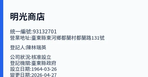明光商店的照片-統編 93132701(臺東縣) 公司登記資料與營業項目詳細圖表