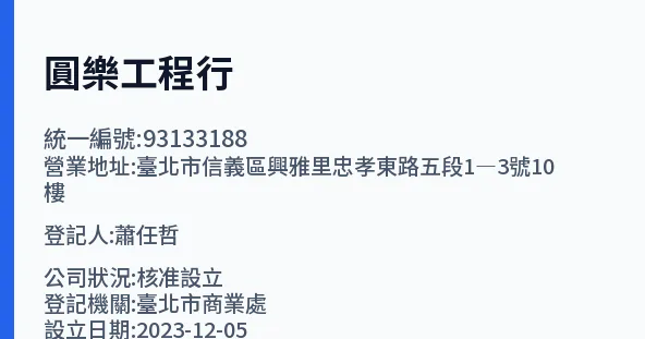 圓樂工程行的照片-統編 93133188(臺北市) 公司登記資料與營業項目詳細圖表