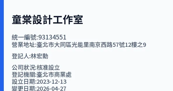 童棠設計工作室的照片-統編 93134551(臺北市) 公司登記資料與營業項目詳細圖表