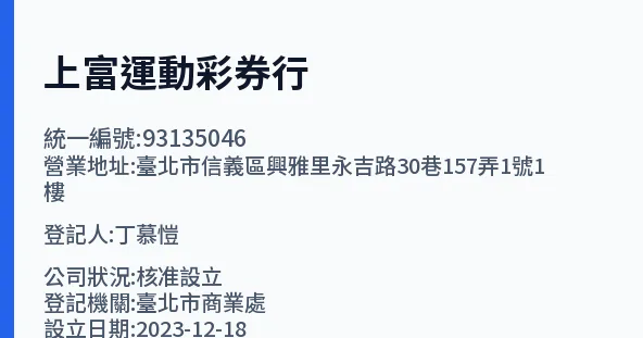 上富運動彩券行的照片-統編 93135046(臺北市) 公司登記資料與營業項目詳細圖表