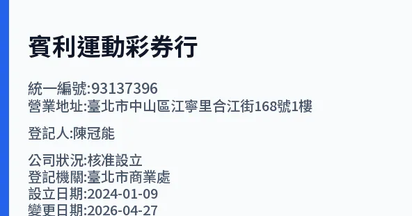 賓利運動彩券行的照片-統編 93137396(臺北市) 公司登記資料與營業項目詳細圖表