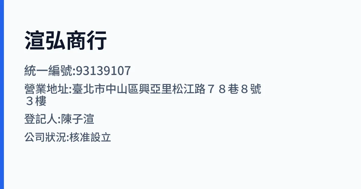 渲弘商行 - 統編 93139107(臺北市) 公司登記資料與營業項目詳細圖表