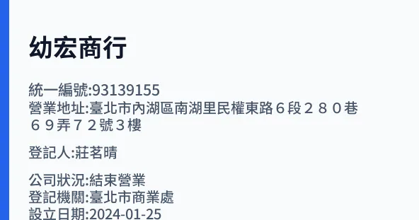 幼宏商行的照片-統編 93139155(臺北市) 公司登記資料與營業項目詳細圖表