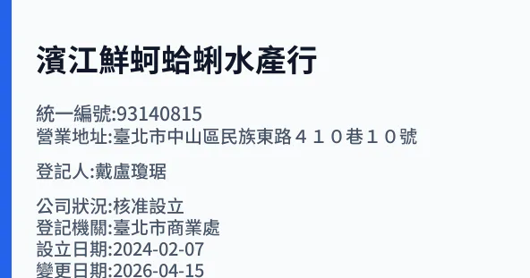 濱江鮮蚵蛤蜊水產行的照片-統編 93140815(臺北市) 公司登記資料與營業項目詳細圖表
