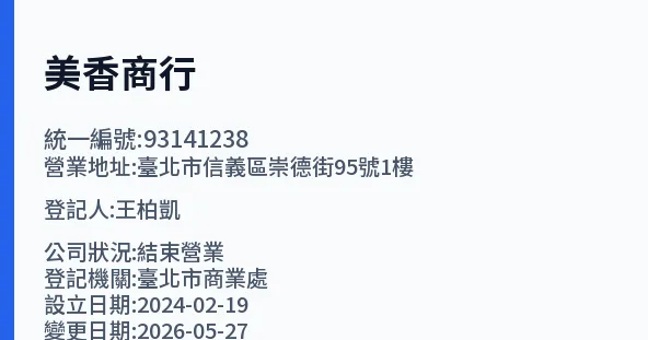 美香商行的照片-統編 93141238(臺北市) 公司登記資料與營業項目詳細圖表