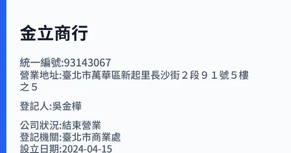 金立商行的照片-統編 93143067(臺北市) 公司登記資料與營業項目詳細圖表