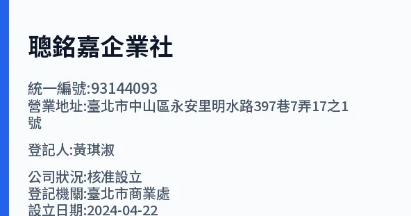 聰銘嘉企業社的照片-統編 93144093(臺北市) 公司登記資料與營業項目詳細圖表