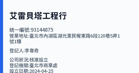 艾雷貝塔工程行的照片-統編 93144875(臺北市) 公司登記資料與營業項目詳細圖表