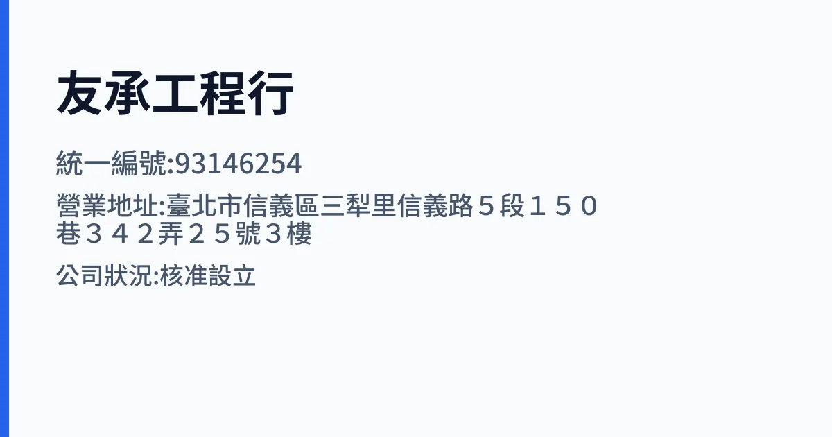 友承工程行 - 統編 93146254(臺北市) 公司登記資料與營業項目詳細圖表