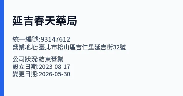 延吉春天藥局的照片-統編 93147612(臺北市) 公司登記資料與營業項目詳細圖表