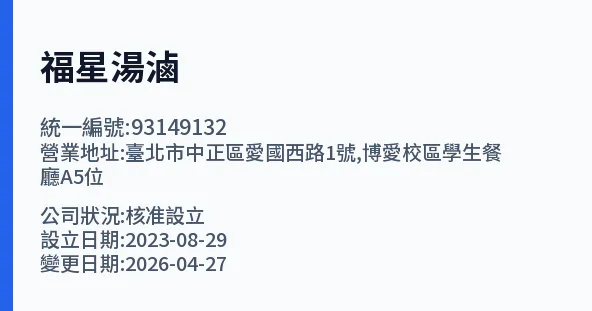 福星湯滷的照片-統編 93149132(臺北市) 公司登記資料與營業項目詳細圖表
